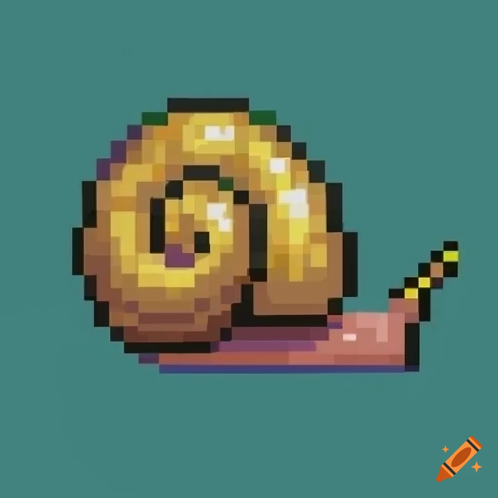 Golden pixel art snail on Craiyon