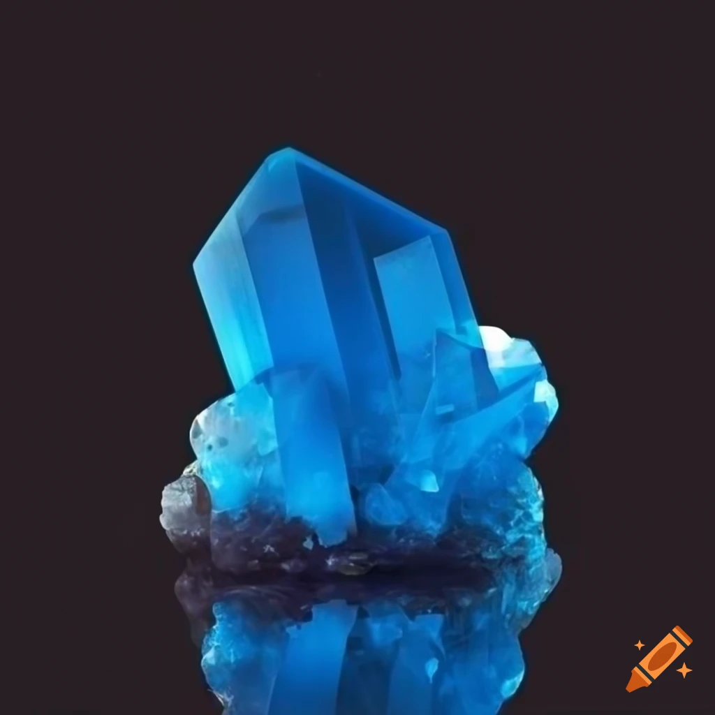 Blue glowing crystal minerals on black background on Craiyon