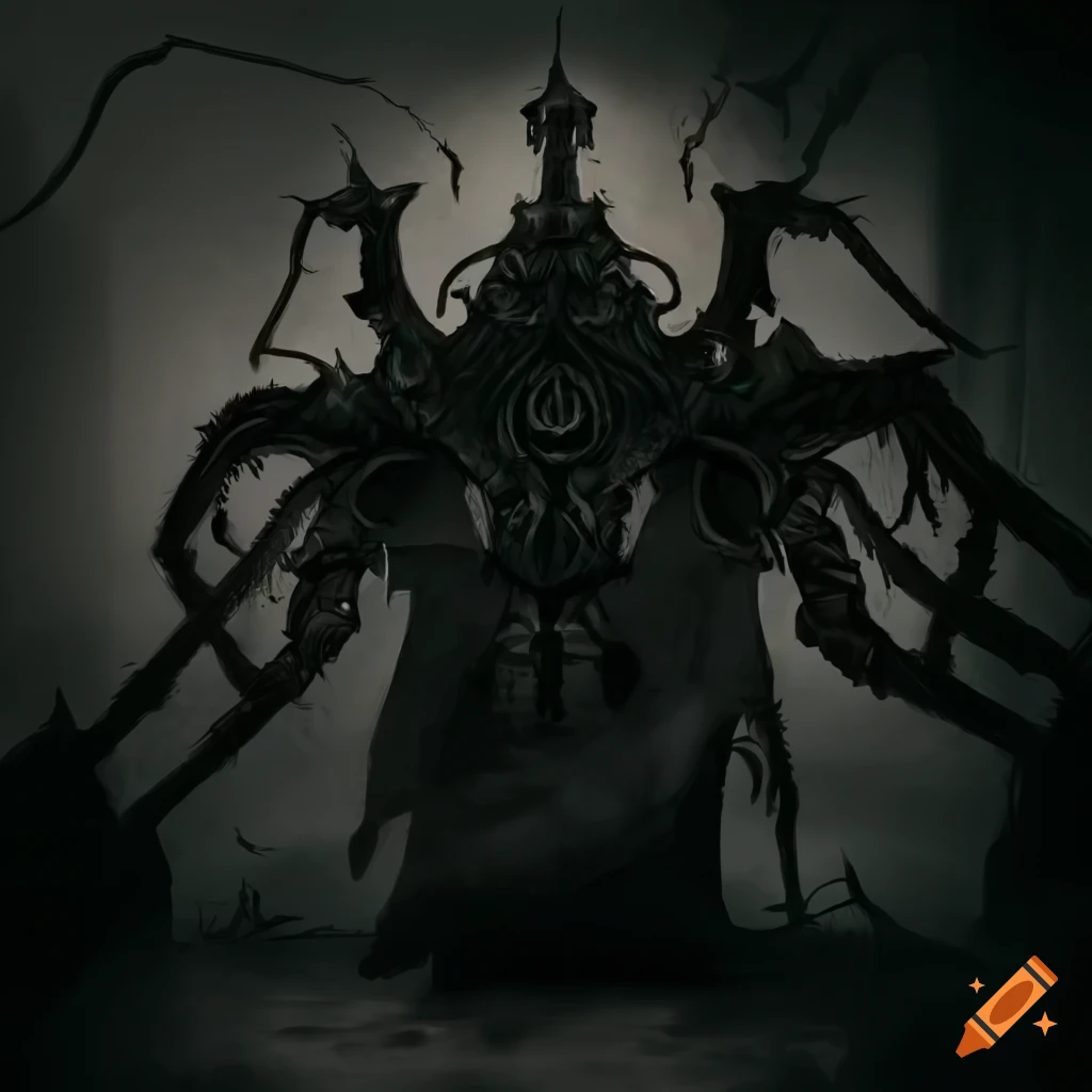 Digital art of a dark mechanical insect guarding its home