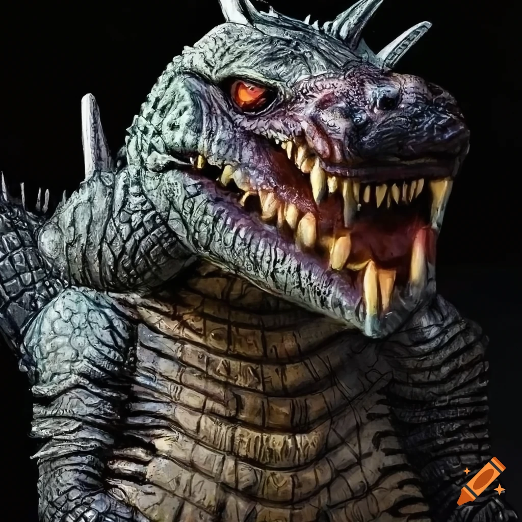 Fantasy artwork of a kaiju monster fighting a robot on Craiyon