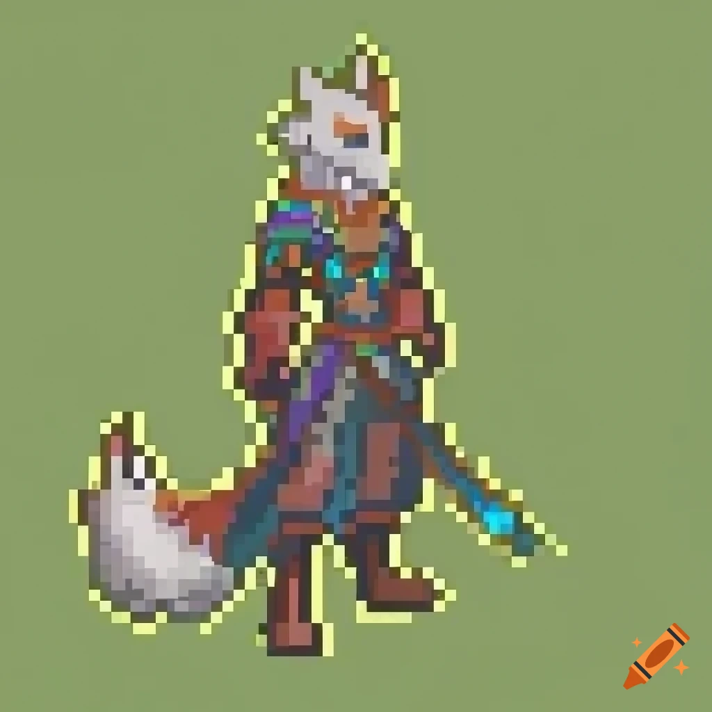Pixel art of a male Fox furry in fantasy clothes on Craiyon