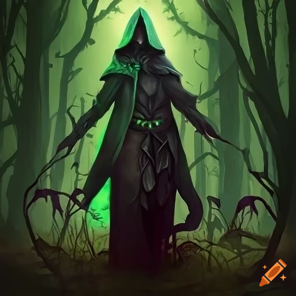 Digital art of a powerful dark mage in a forest