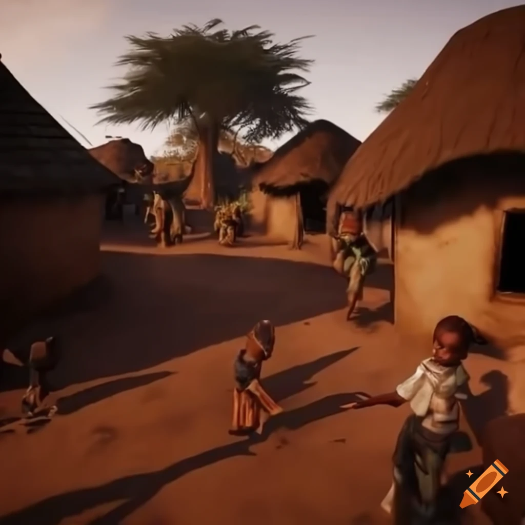 Realistic African village scene in Unreal Engine 5 on Craiyon