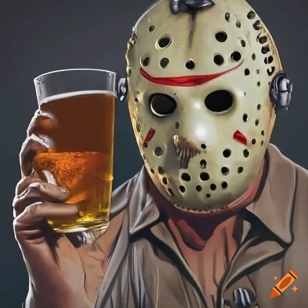 Jason voorhees holding a beer on Craiyon