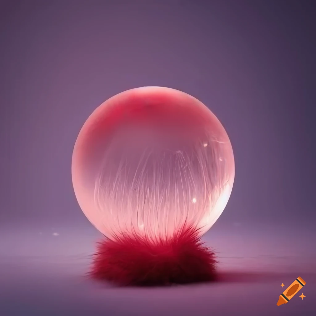 Photo of a red furry ball inside a glass sphere on Craiyon