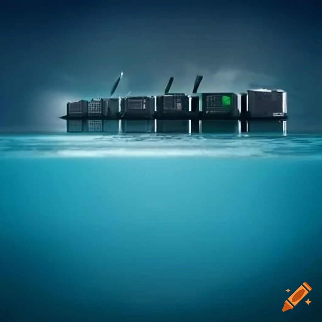 Floating ibm computer above a ram ocean on Craiyon