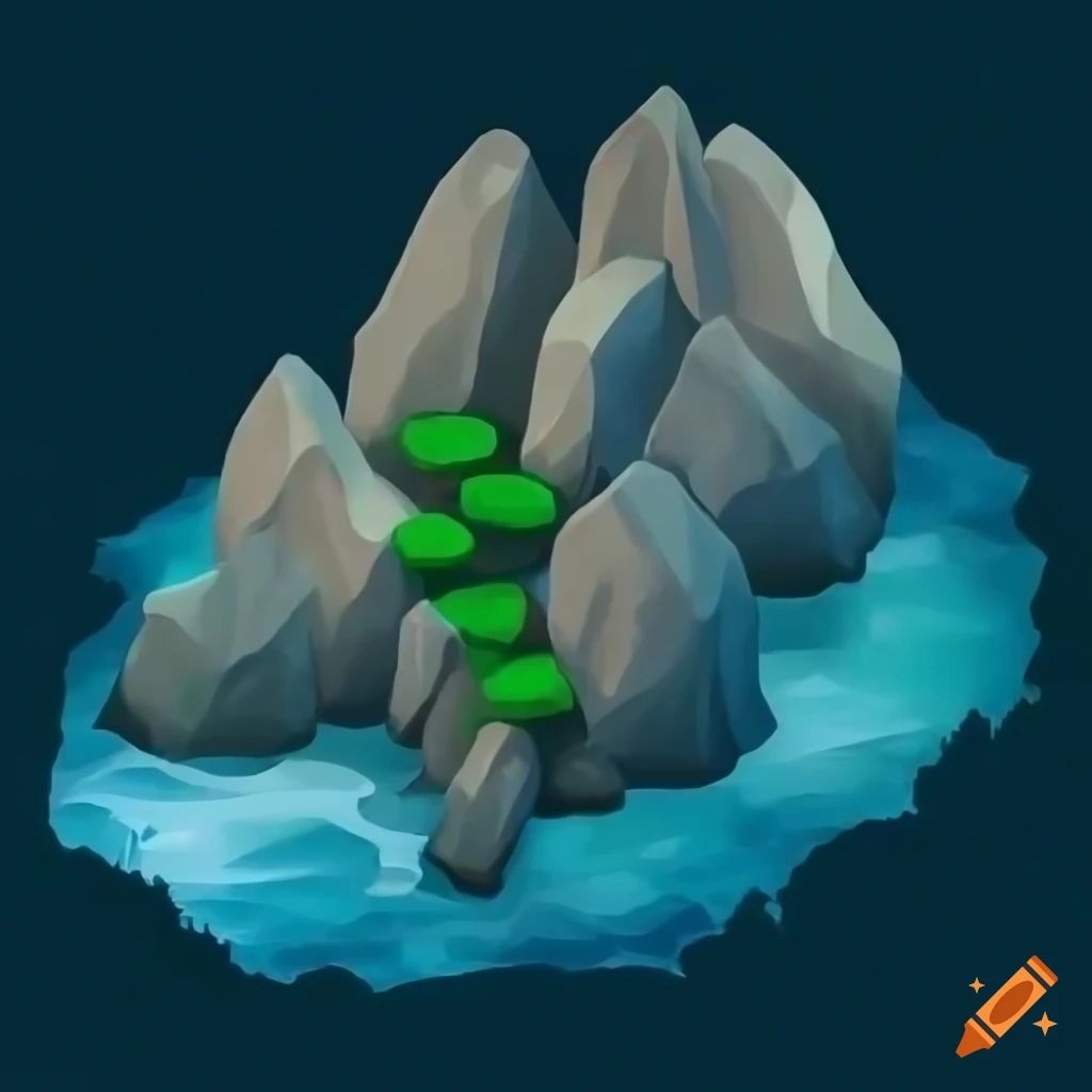Isometric chest in the style of a 2d game made of stone overgrown with ...