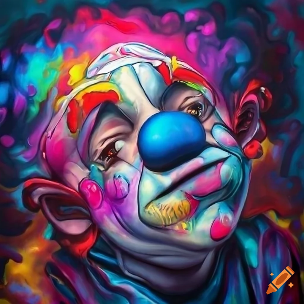 Colorful painting of a clown in unique style on Craiyon