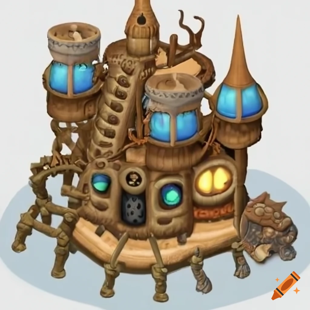 Steampunk-inspired structure in my singing monsters game on Craiyon