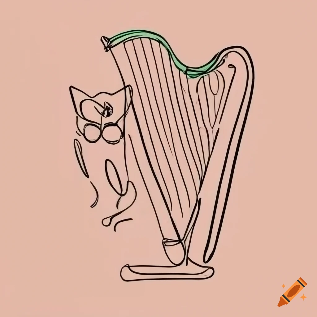 Minimalistic one-line drawing of book, rose, Egyptian harp, and owl on ...