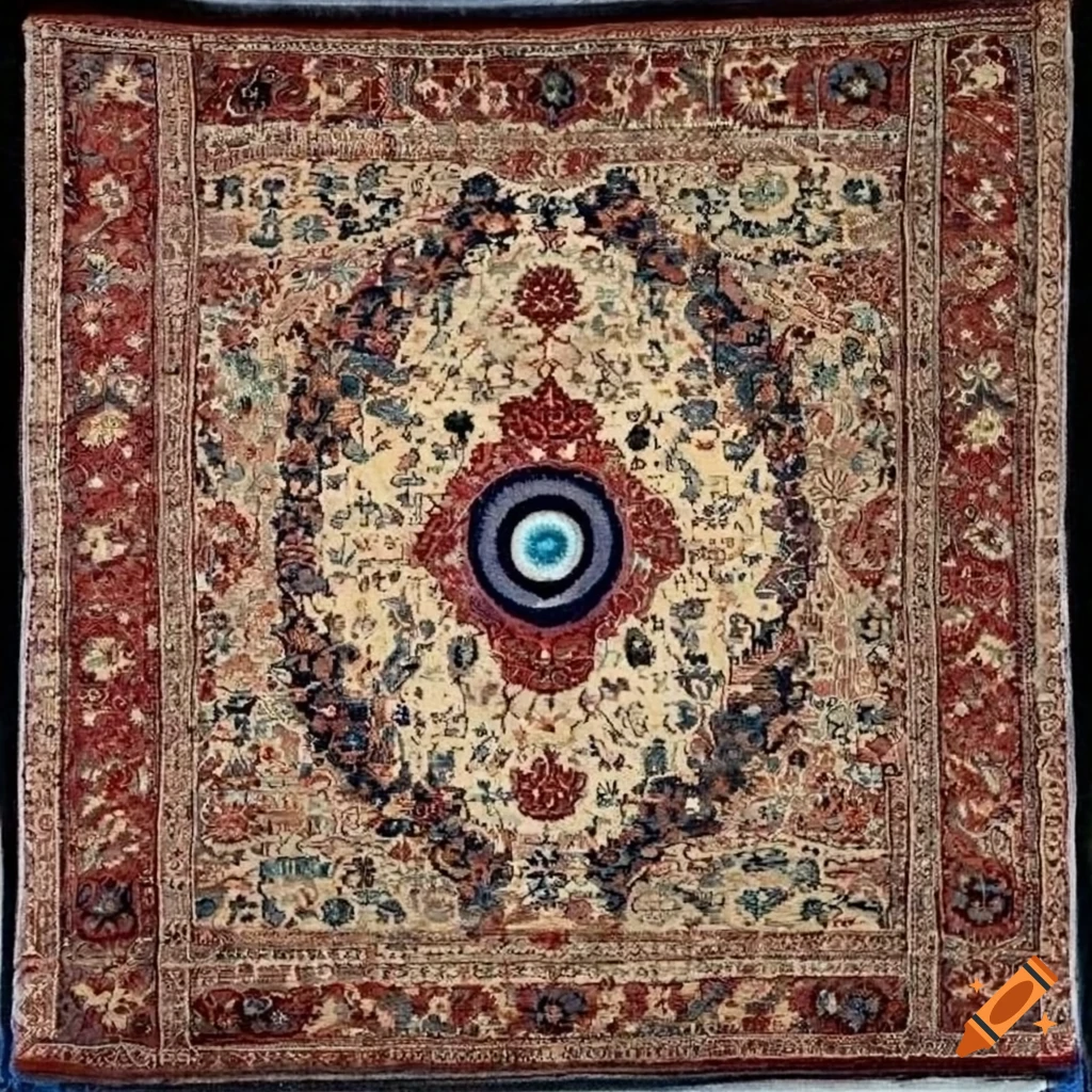 Turkish silk hereke rug with evil eye pattern on Craiyon