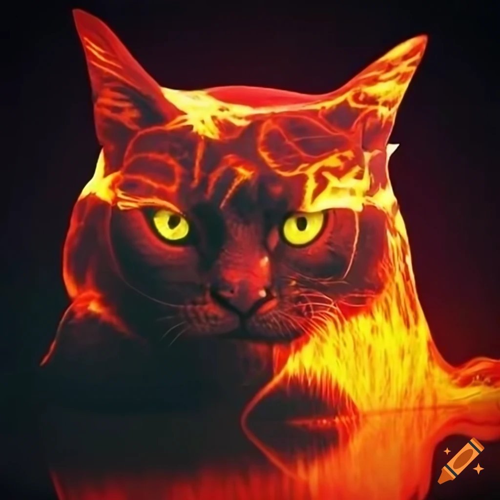 Cat surrounded by lava on Craiyon