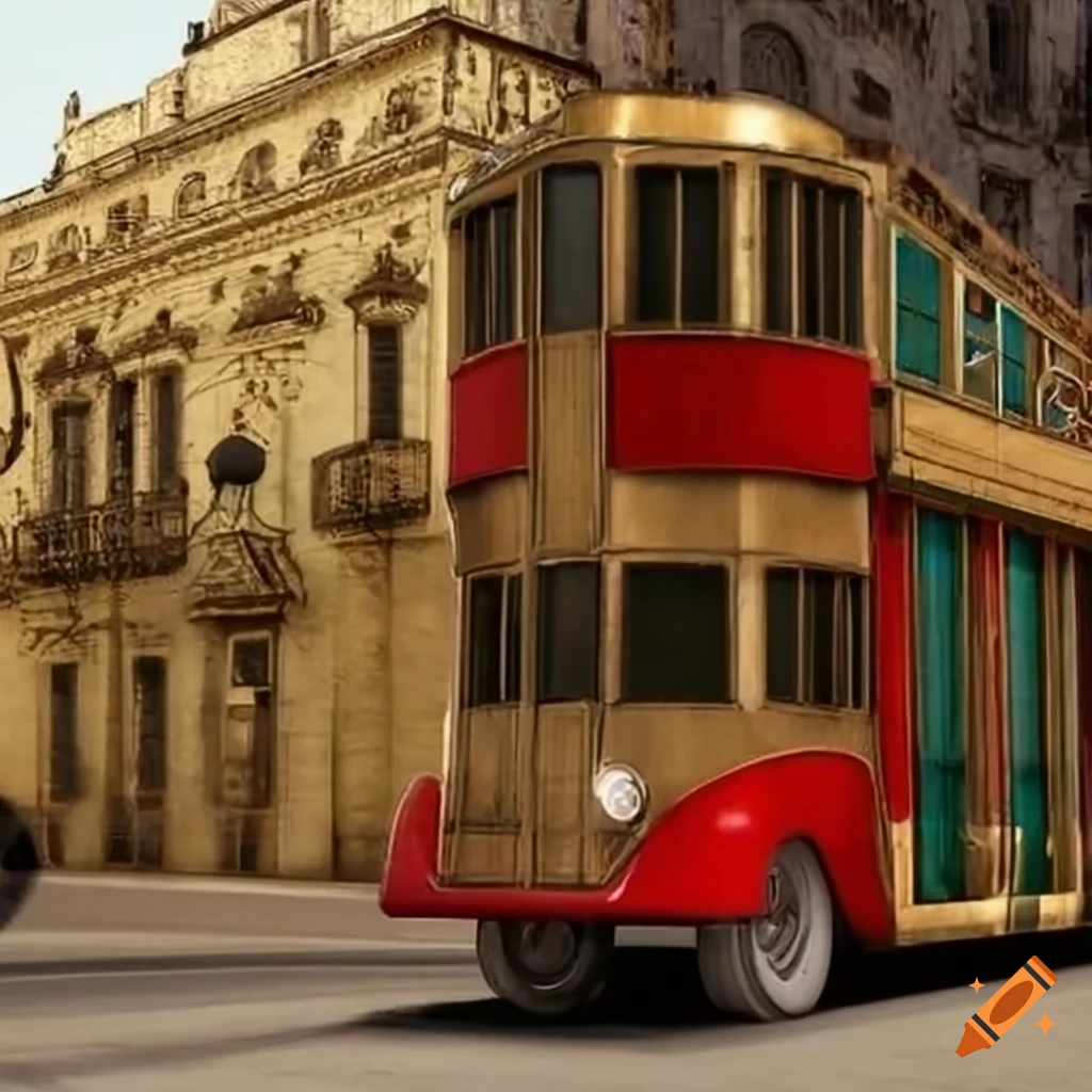 Steampunk bus driving through Havana city on Craiyon