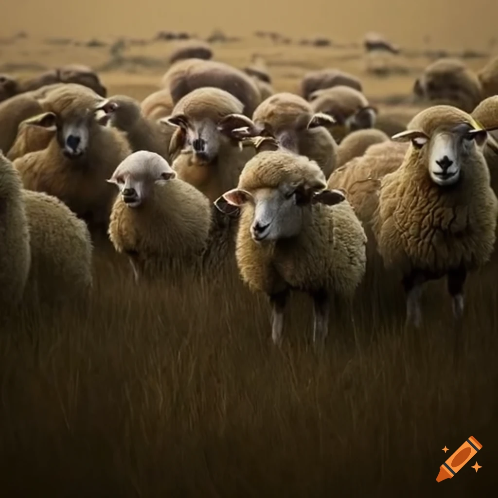 Hyper-realistic depiction of a herd of sheep on Craiyon