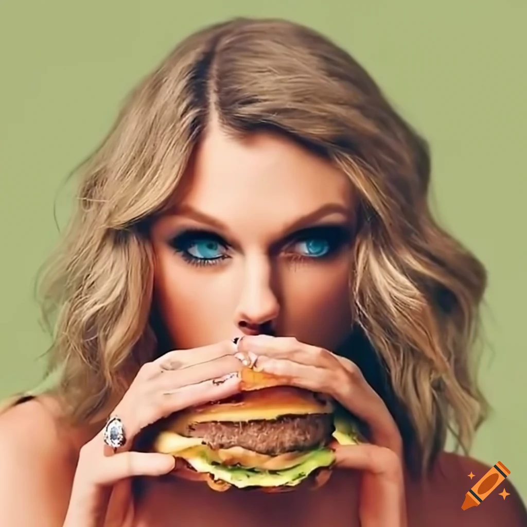 Taylor swift crying with a rainbow hamburger on Craiyon