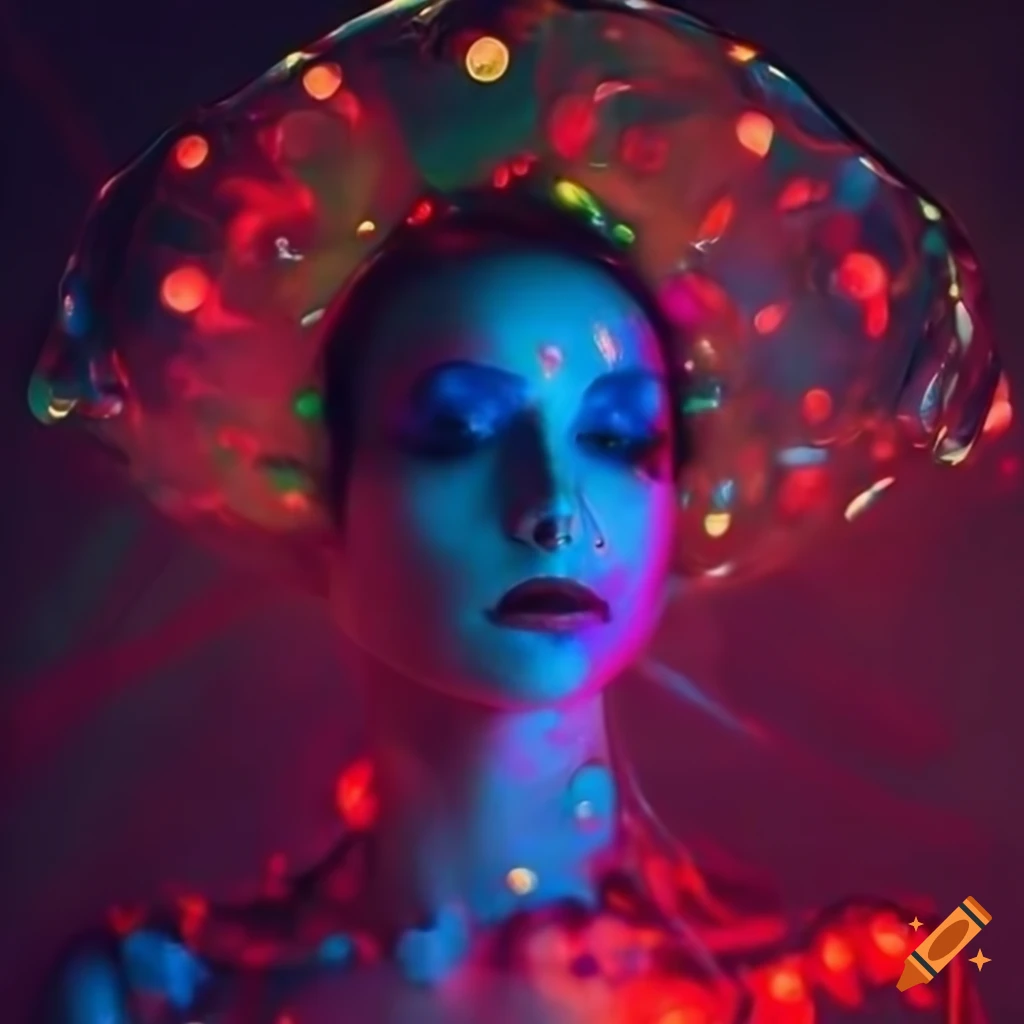 Surreal fashion model in neon-colored silk clothes on Craiyon