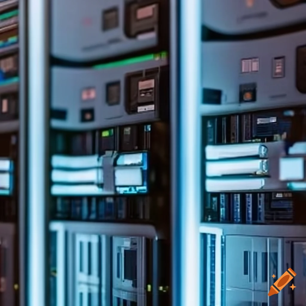 Sophisticated arrangement of computer servers in a data center on Craiyon