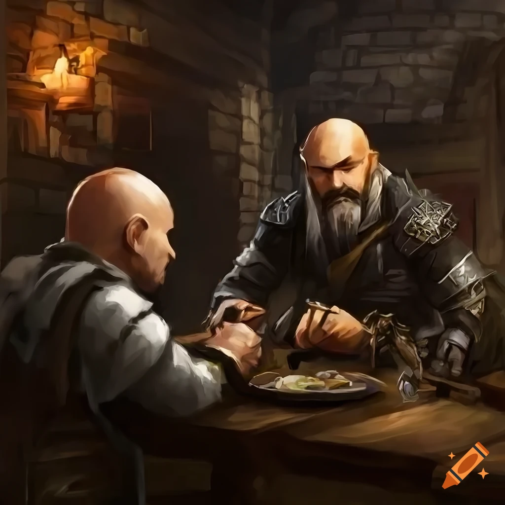 Medieval bartender character designed by frank miller on Craiyon