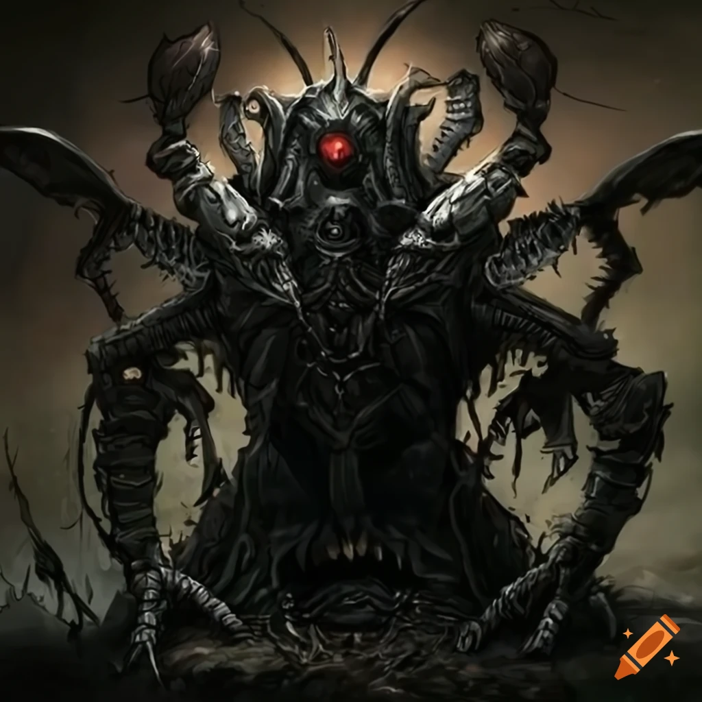 Dark mechanical insect in a fantasy setting on Craiyon