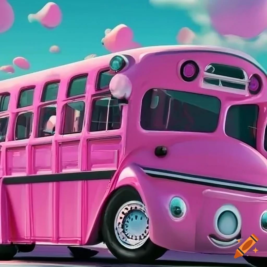 Charming pink bus with a face