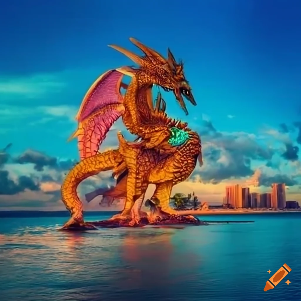 Dragons flying over miami beach panorama on Craiyon