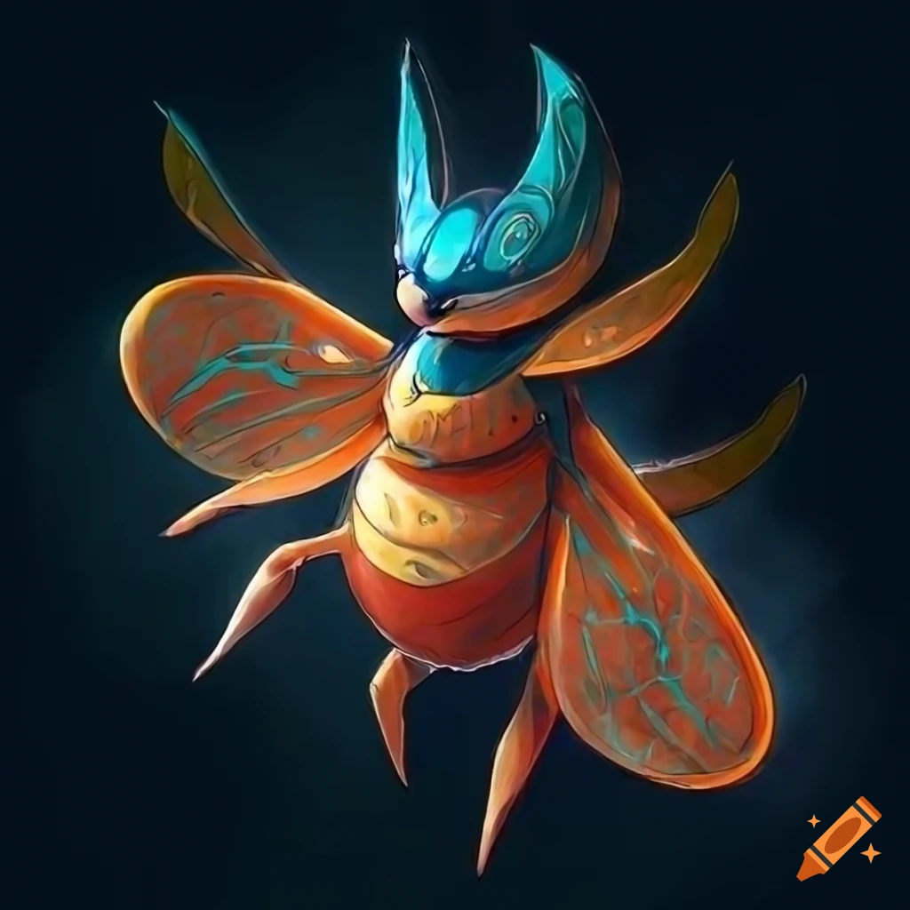 Intricate artwork of a pokemon with cicada design