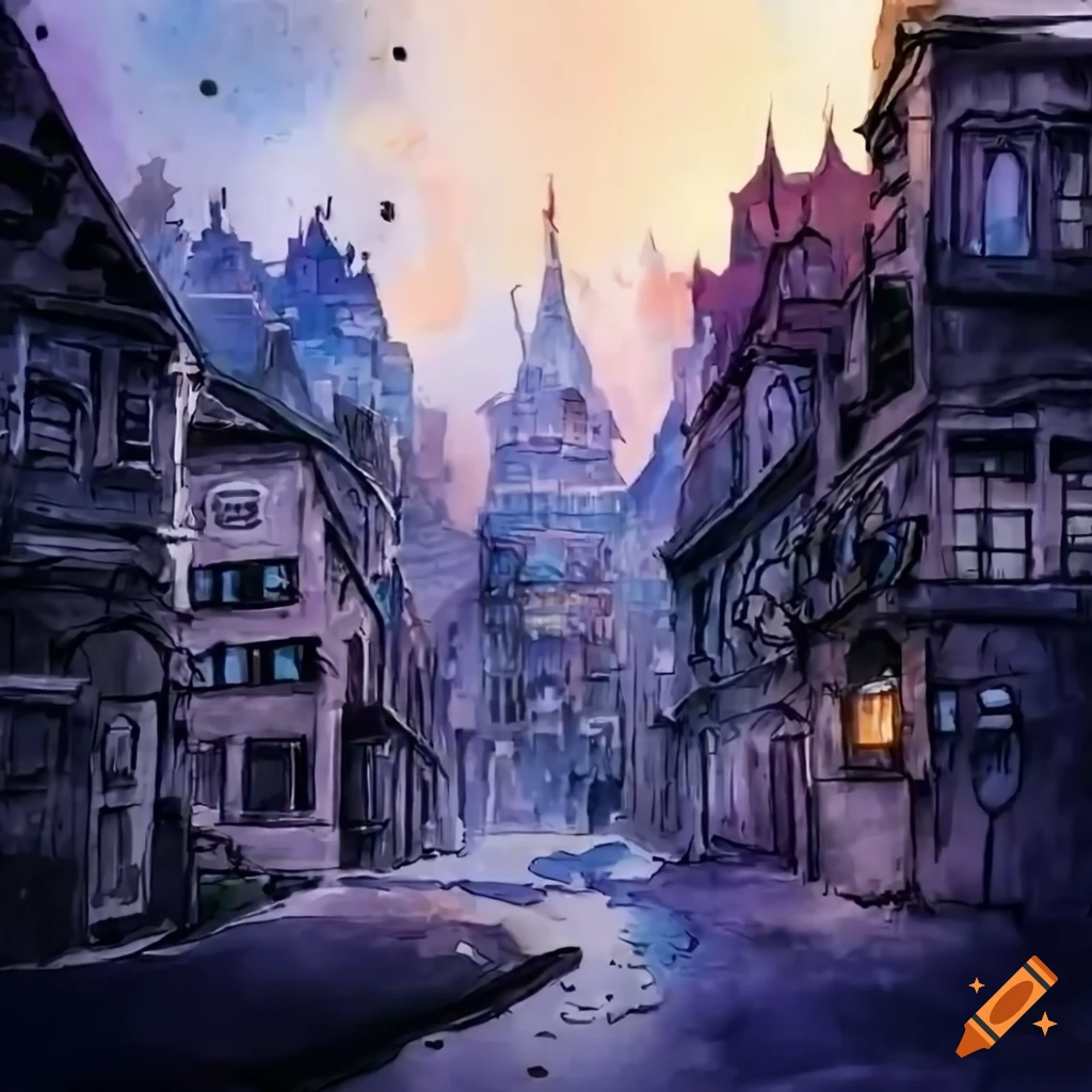 Colorful ghibli-style fantasy city illustration on Craiyon
