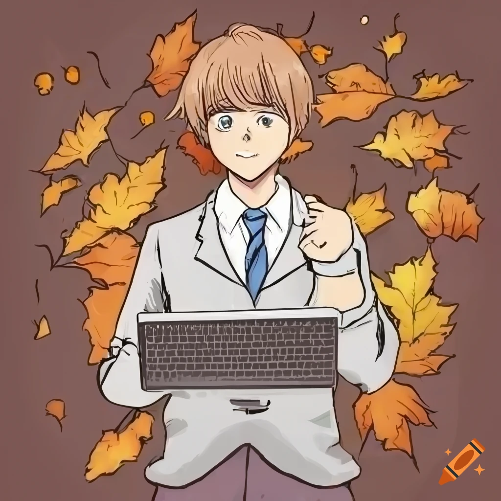 Cartoon of a student with a laptop outside a library