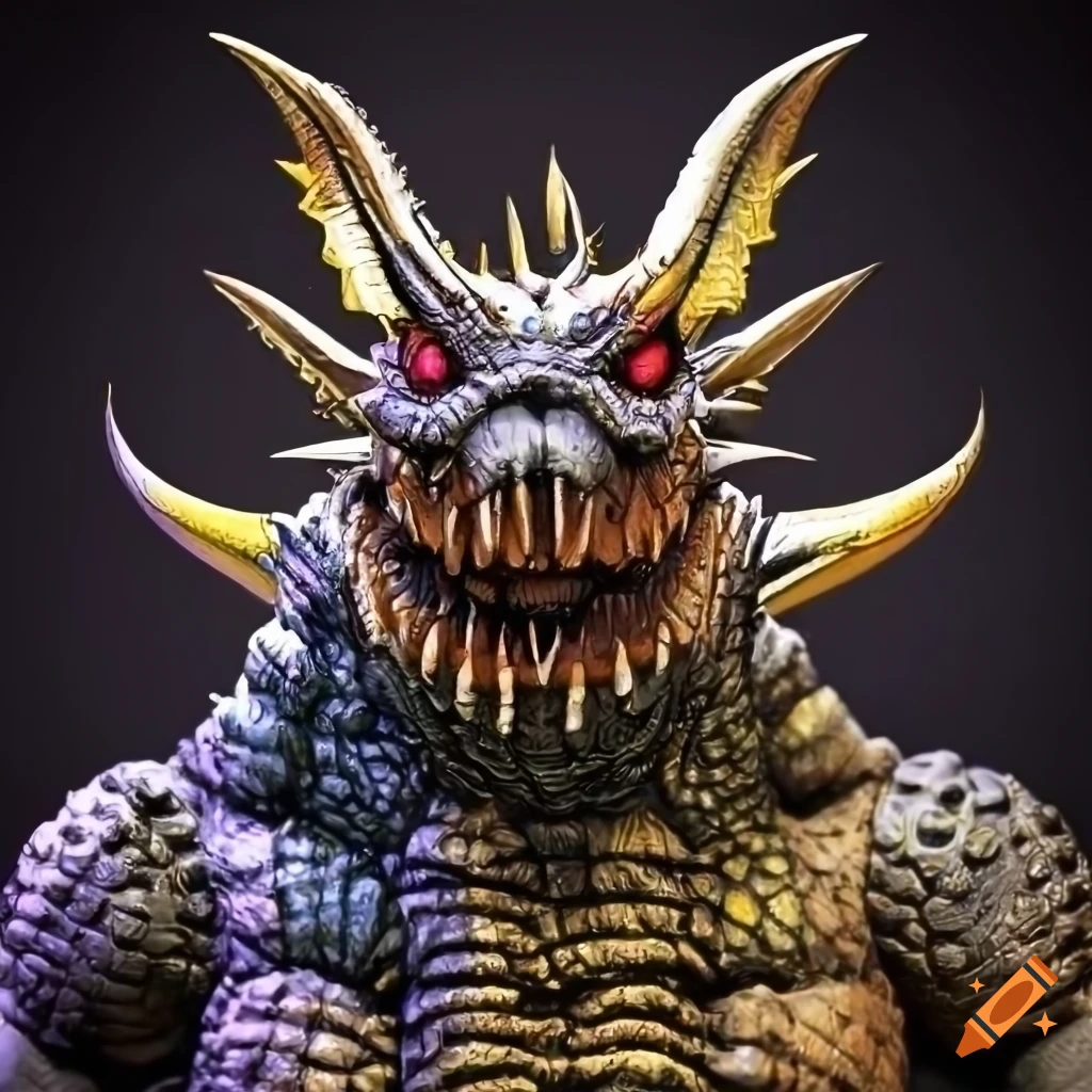 Illustration of a fierce kaiju monster fighting a robot on Craiyon