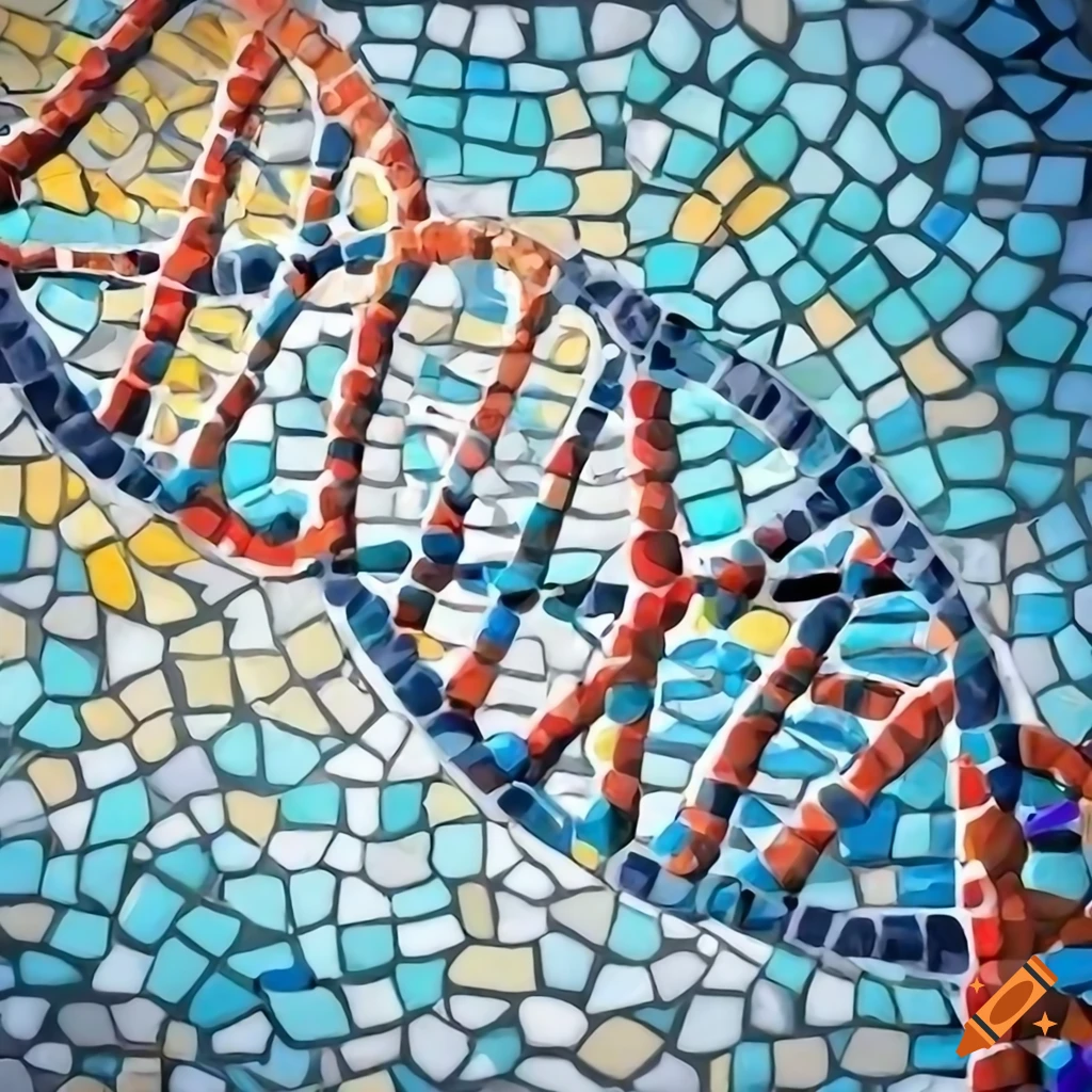 Mosaic mural of a dna helix on Craiyon