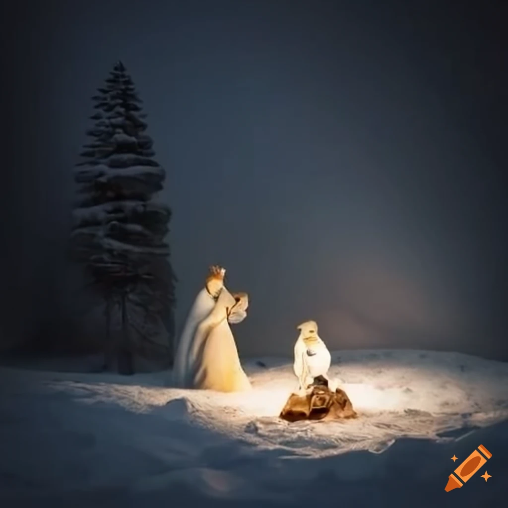 Tiny, sad angel inside a barn with cows at night, moonlight on Craiyon