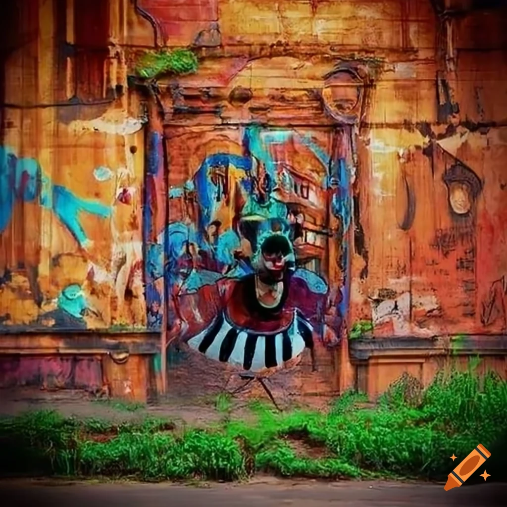 Surrealist circus with graffiti and swamp trails on Craiyon