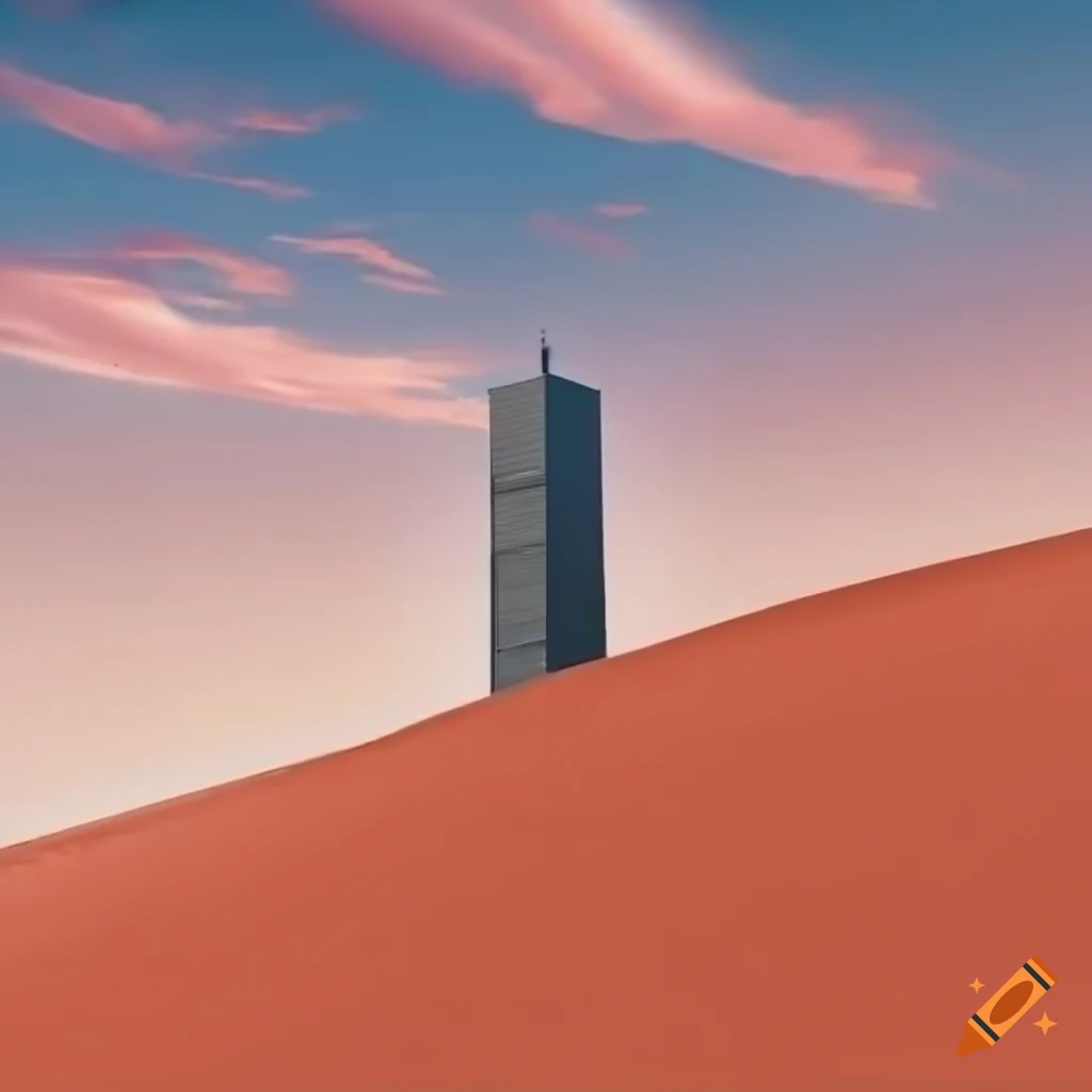 Surreal grey tower with a flat roof