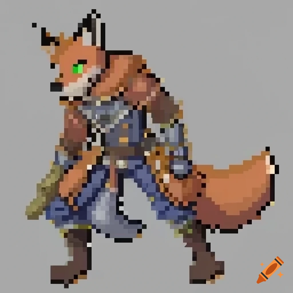 Pixel art of a male Fox furry hero in fantasy attire on Craiyon