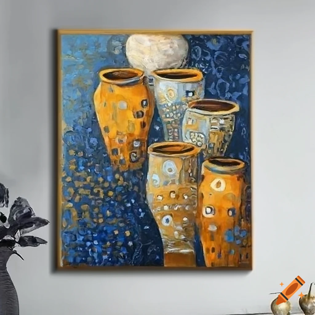 Oil painting of ancient pots in rich colors on Craiyon