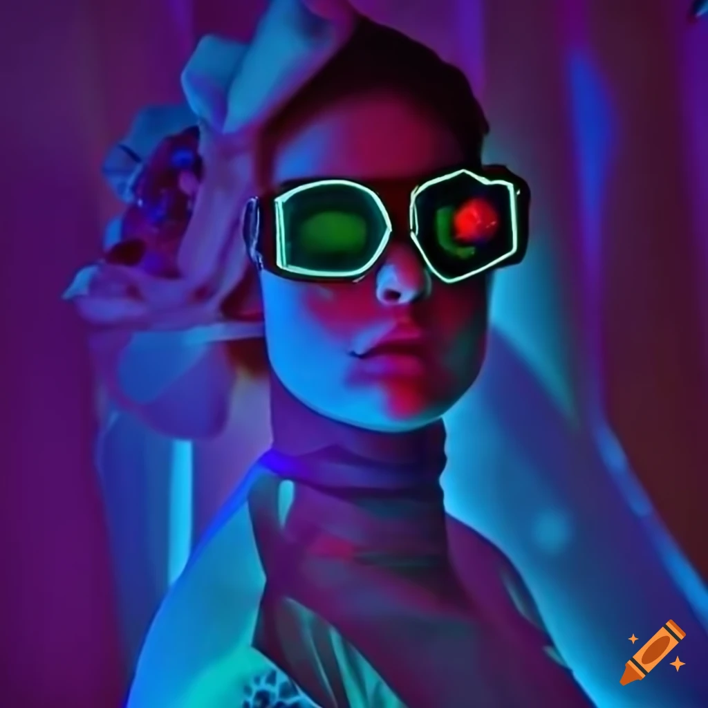 Neon vogue model in surreal silk clothes