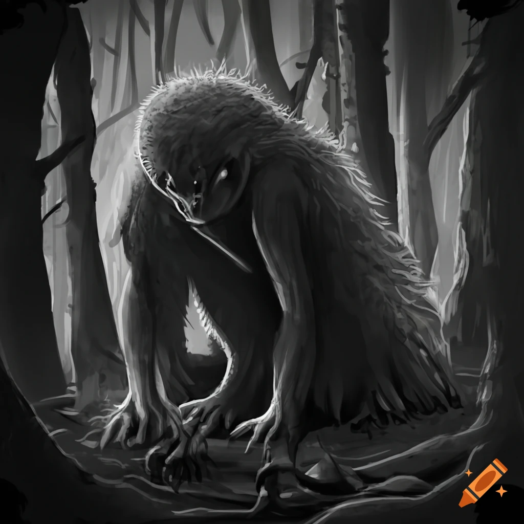 Dark art of a creepy creature in the forest