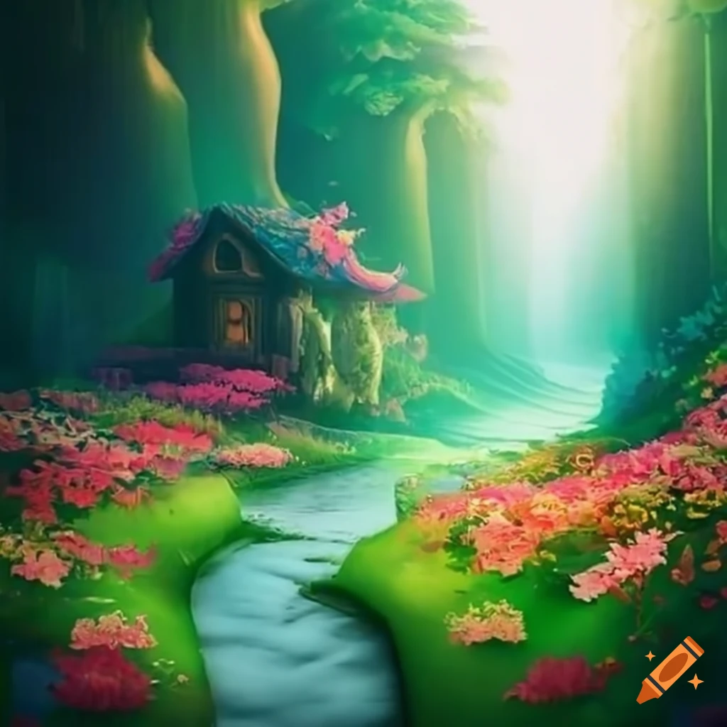Sandy path through a blooming fantasy garden