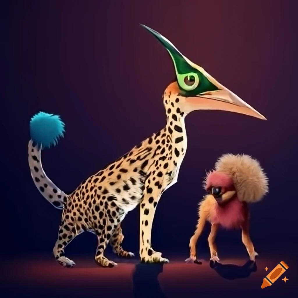 Cat, pterodactyl, cheetah, and poodle together on Craiyon