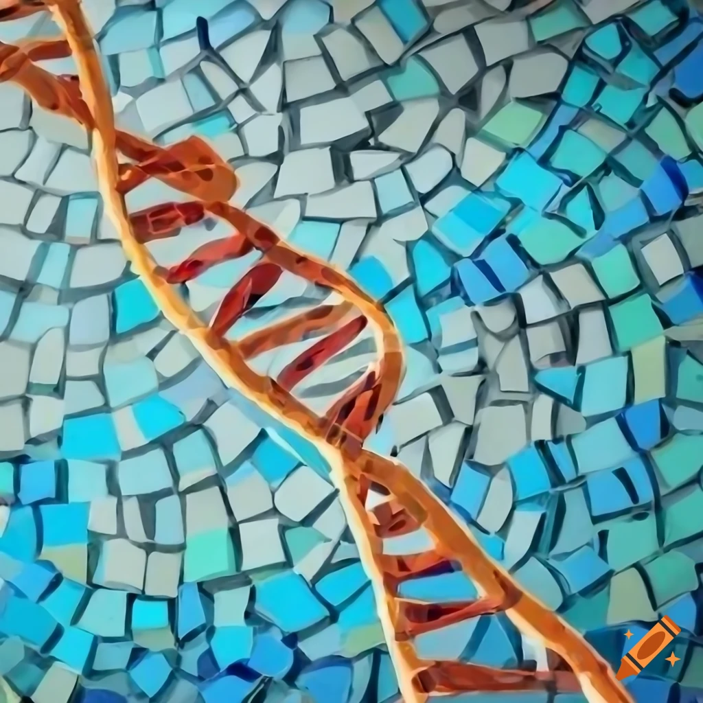 Mosaic mural of a dna helix on Craiyon