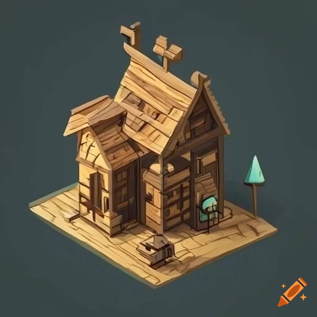Isometric rpg house made of wood