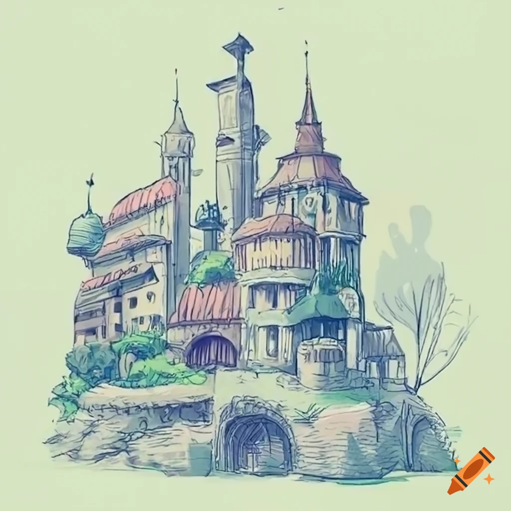 Old school rpg map with hand-drawn pointillism and landmarks on Craiyon