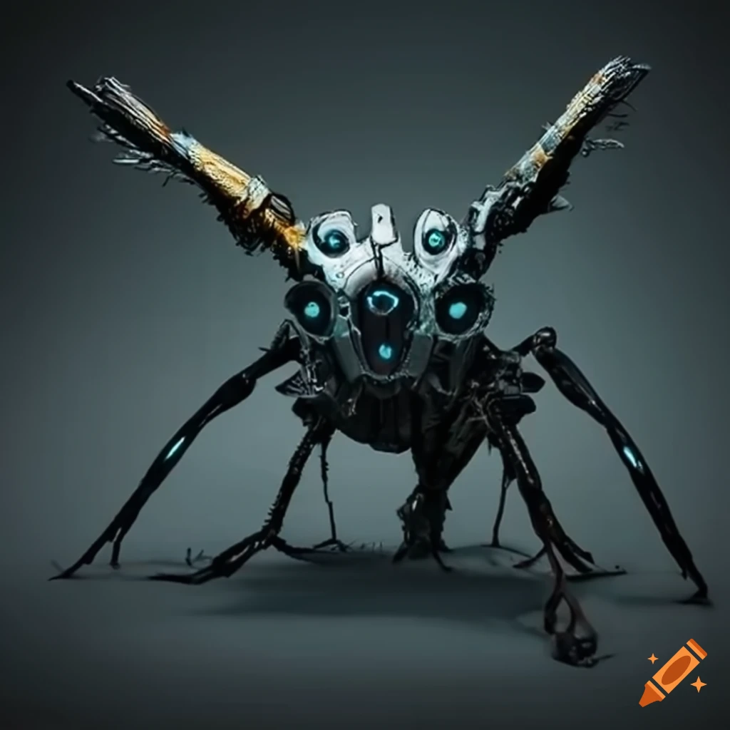Image of a robotic insect in a post-apocalyptic setting on Craiyon