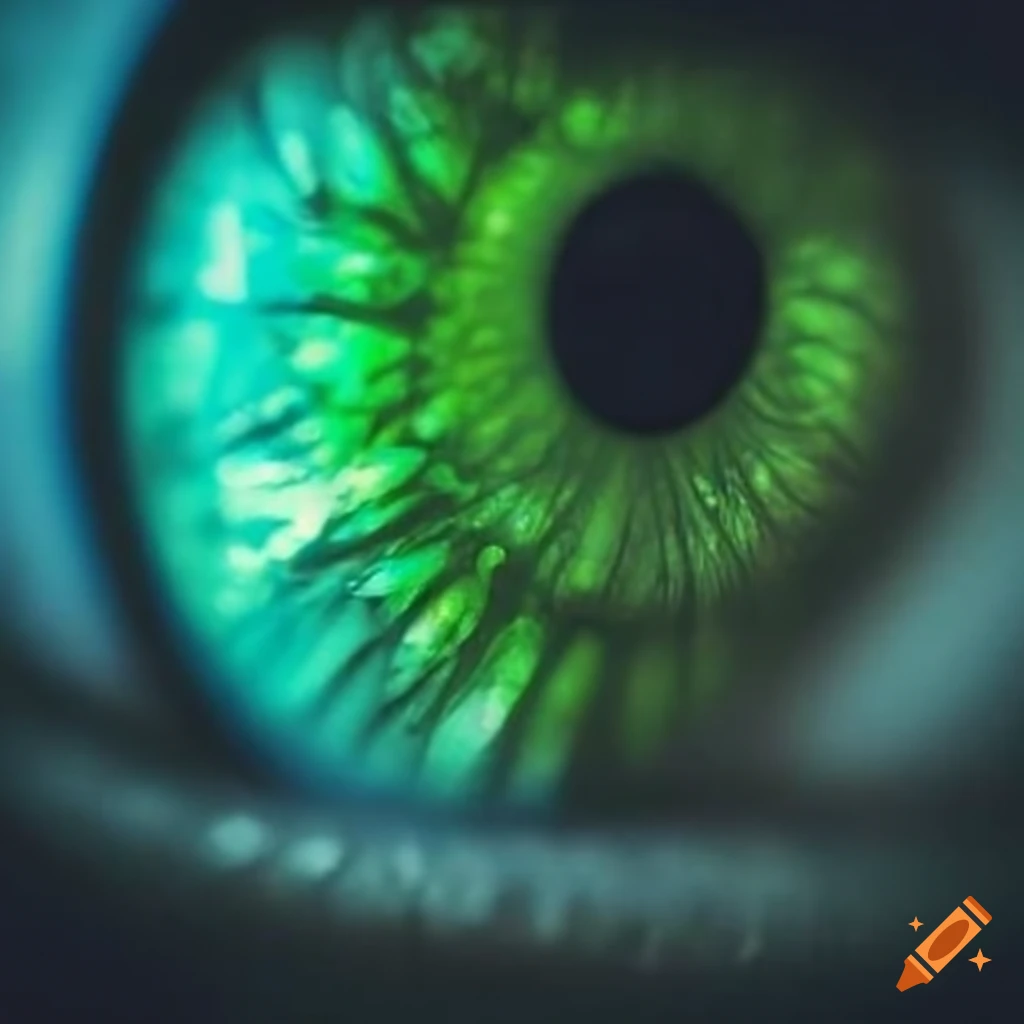 Close-up of a mysterious green eye on Craiyon