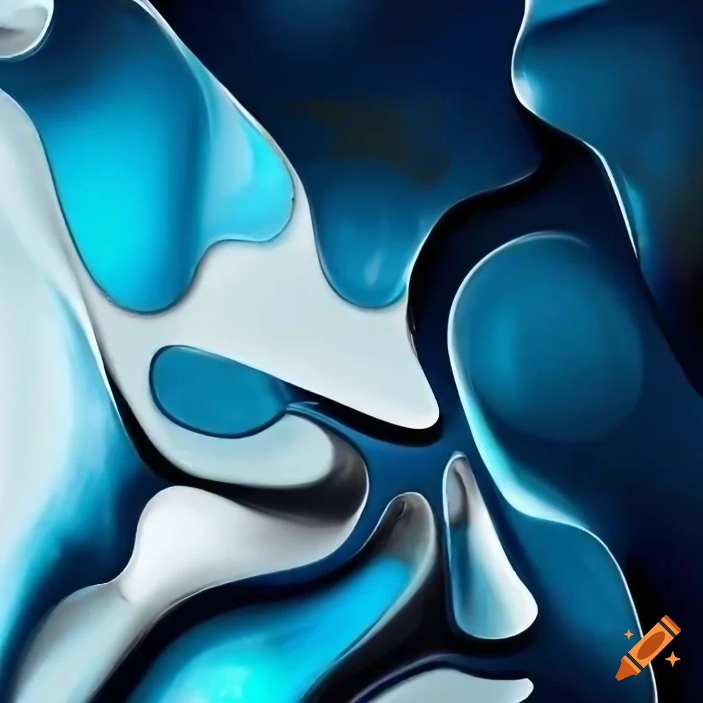 Abstract 2D mechanical shape painting in white and blue on Craiyon