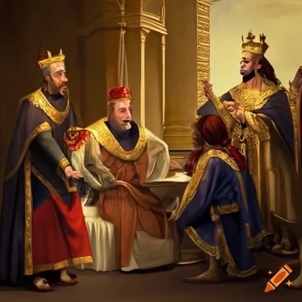 Realistic depiction of a king receiving guests on Craiyon