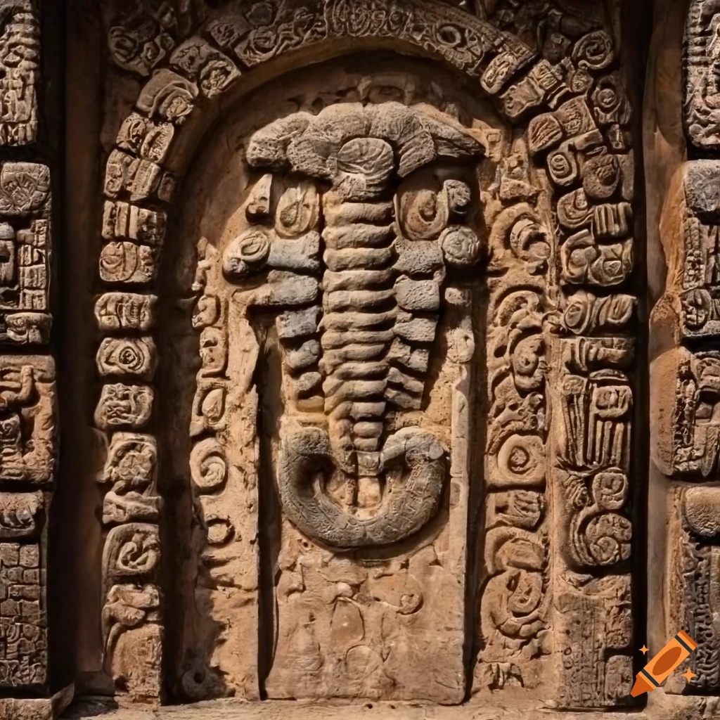 Mayan temple door with stone trilobite in intricate detail on Craiyon
