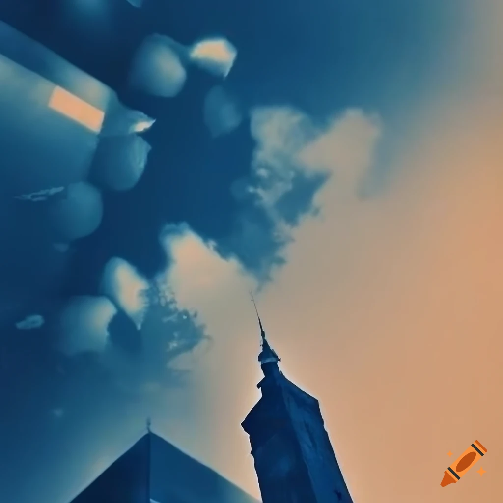 Cityscape with cyanotype aesthetic on Craiyon