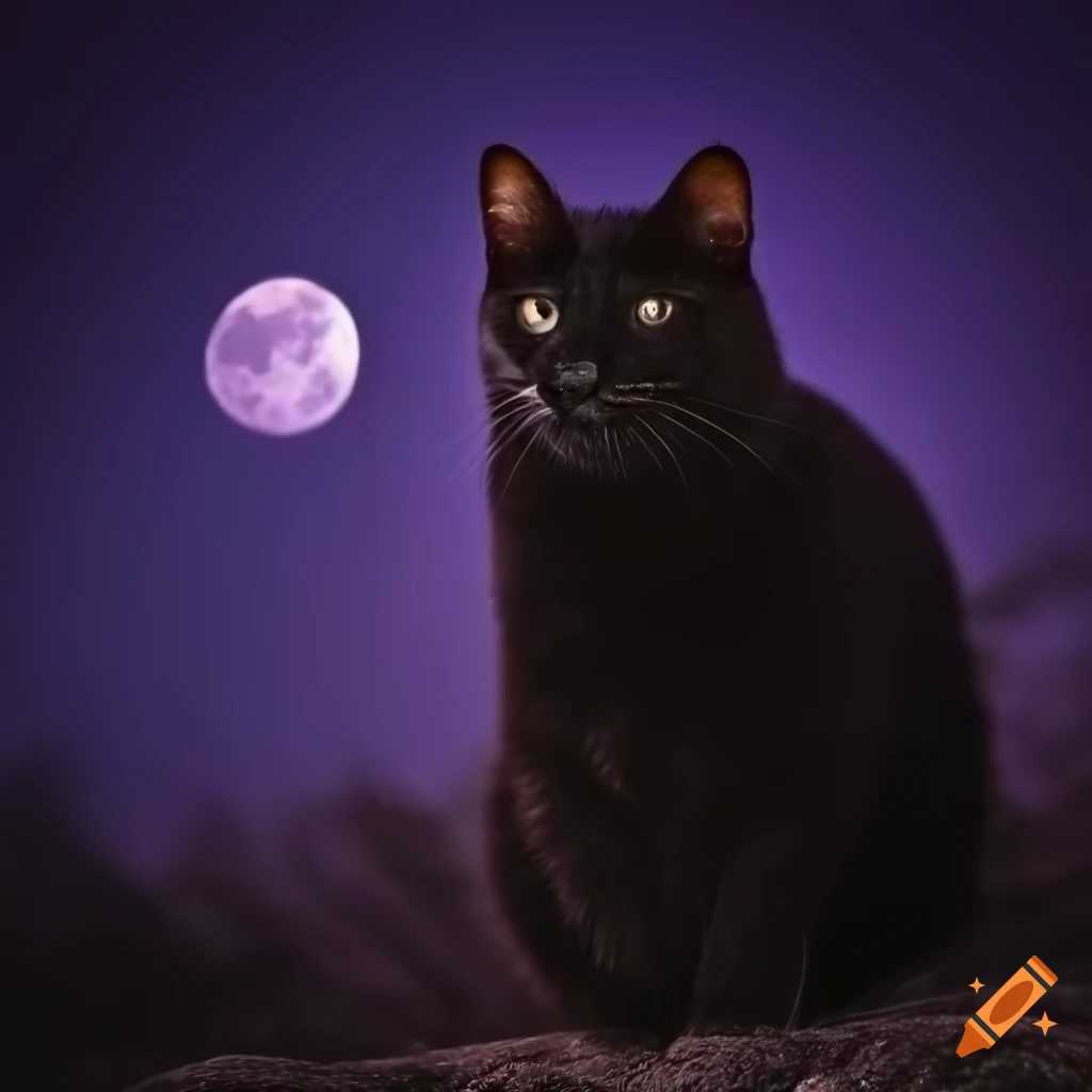 Surrealistic black cat howling under the full moon on Craiyon