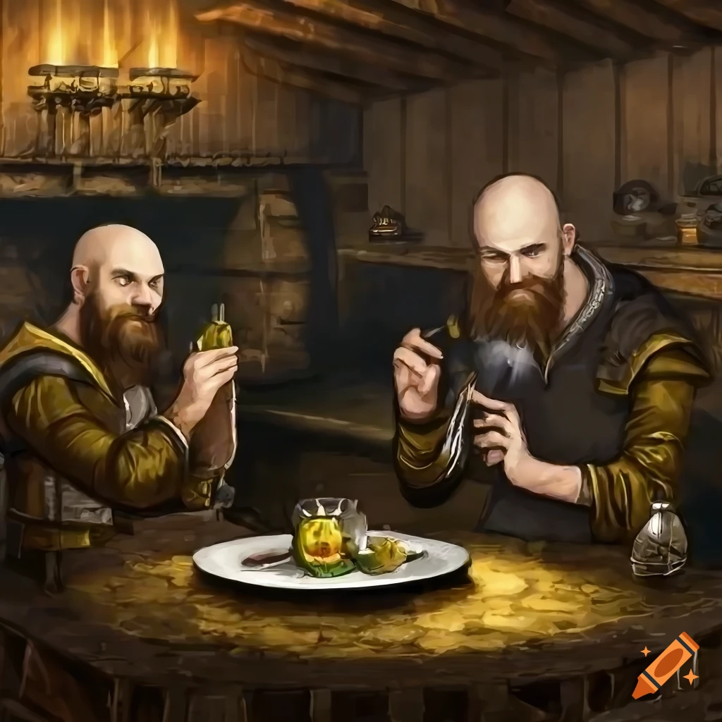 Scene in a medieval tavern with two mysterious men dining by the ...